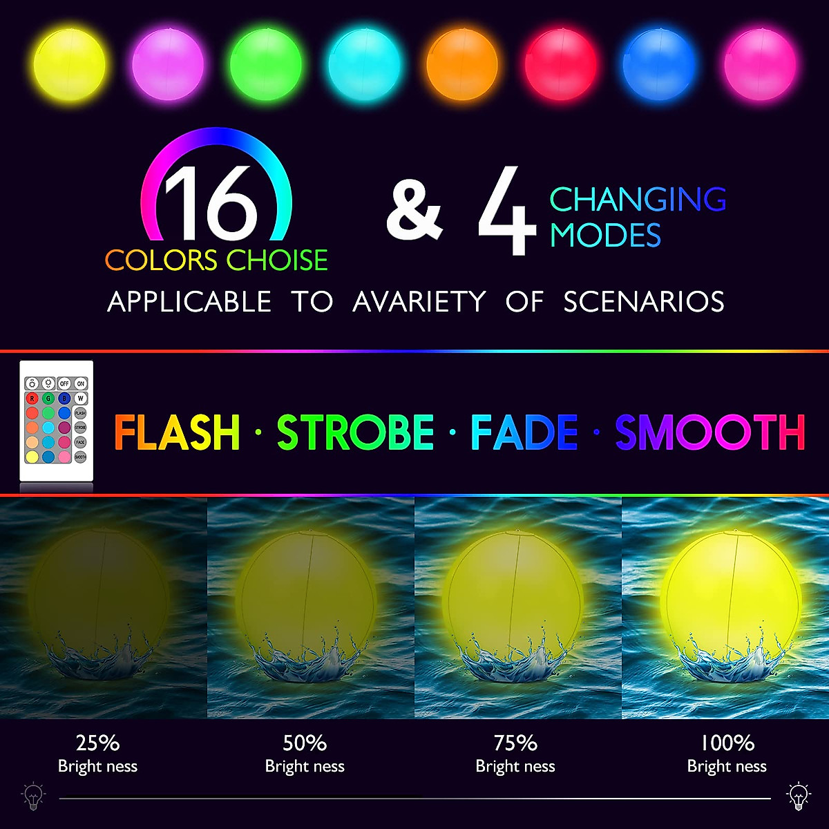 XLYLKS 2 Pcs LED Beach Balls Glow in Dark Party Supplies, 16 Inch Led Beach Ball, IP68 Waterproof Light Up Ball for Swimming Pool, Beach Game, Hot Tub, Decor Outdoor Indoor