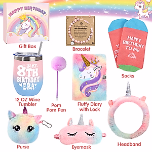 Birthday Gifts for Girls,8 Year Old Girl Birthday Gift Ideas,Kids Toys with 12 OZ Wine Tumbler,Diary,Headband,Eye Mask,Christmas Gifts for Little Girls