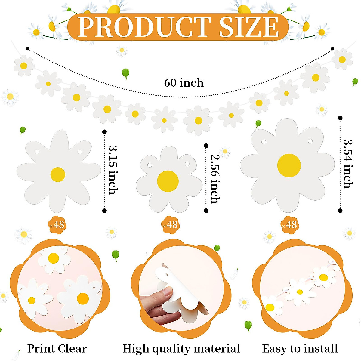 Henoyso 12 Packs Daisy Groovy Boho Party Banners, Daisy Garland Kit Daisy Hanging Swirl Daisy Paper Cutouts White Daisy Party Decorations for Home Classroom Shower Birthday Party Favor Supplies