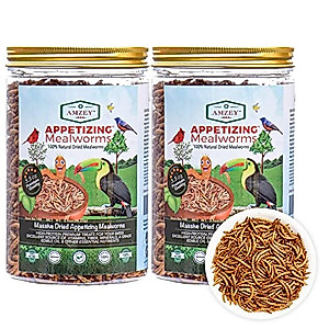 Amzey Dried Mealworms - 2 Pack 3.5OZ (7OZ Total) - High Protein Non GMO Mealworms - Great for Bearded Dragon, Birds, Fish, Lizard, Ducks, Chickens, Hamsters, Hedgehogs,Turtle Food, Reptile Food