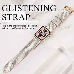 Compatible with Apple Watch Band 41mm 38mm 40mm 42mm 44mm 45mm, CTYBB Blingbling Sweatproof Genuine Leather and Silicone Band for iWatch Series 8 7 6 5 4 3 2 1 SE Ultra, (Starlight/Rose Gold,41mm 38mm 40mm)