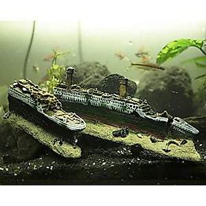 IBWell 15 inch Large Ship Wreck Resin Aquarium Castle Decorations Fish Tank Ornaments