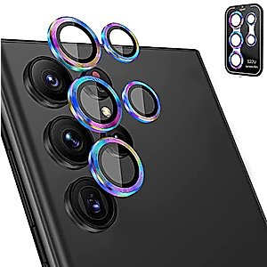 Ltezixal Camera Lens Protectors for Galaxy S23 Ultra (2023), Scratch-Resistant Ultra-Thin Tempered Glass Camera Cover Screen Protector Metal Individual Ring with Installation Tray Set of 5,Colorful