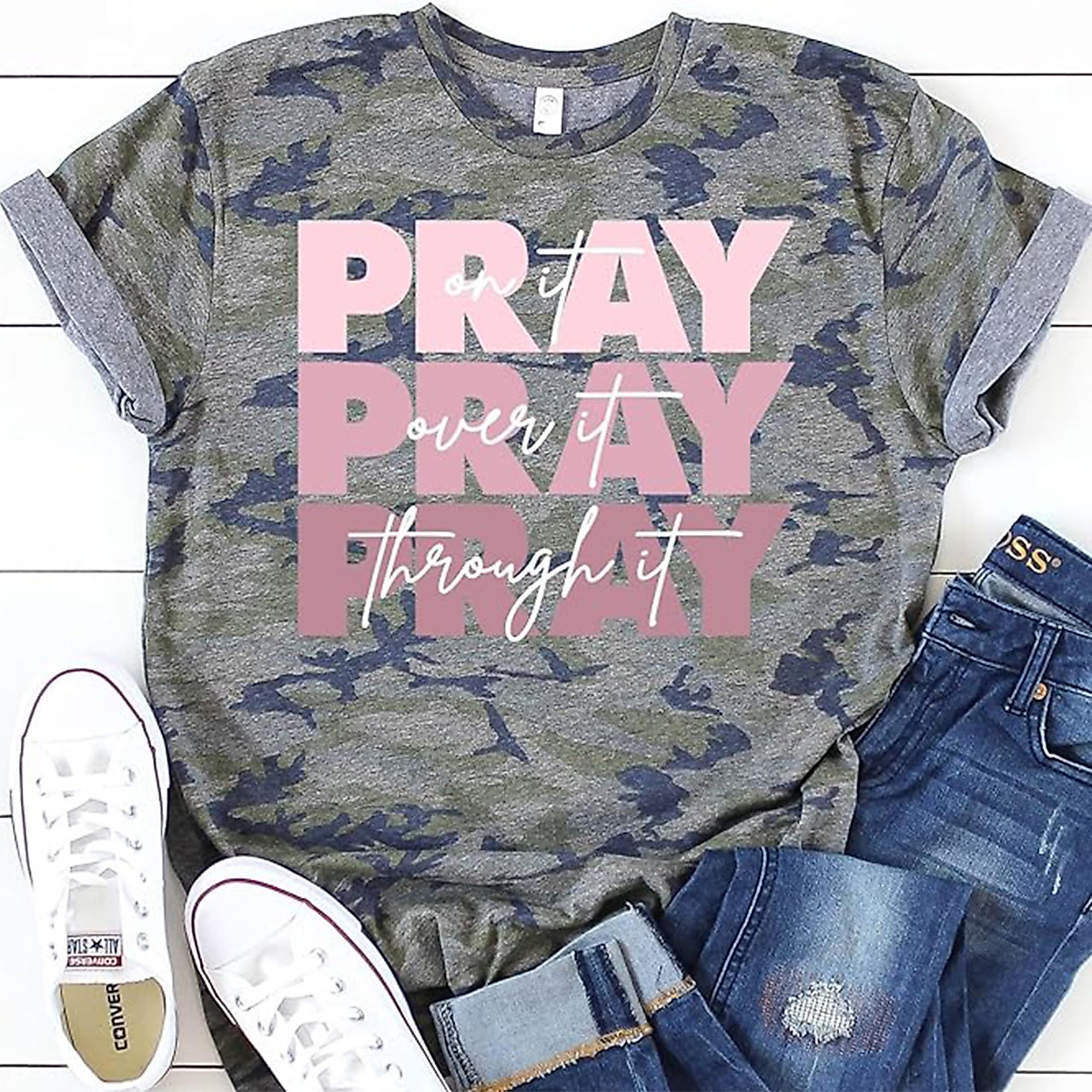 Love in Faith | Pray On It Short Sleeve | Christian T-Shirts for Women | Faith-Based Apparel | Christian Gifts | XL
