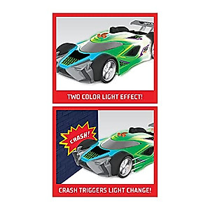 Hot Wheels Color Crashers Mach Speeder Vehicle, 10-Inch Green Motorized Car with Lights and Realistic Racing Sounds, Kids Toys for Ages 3 Up
