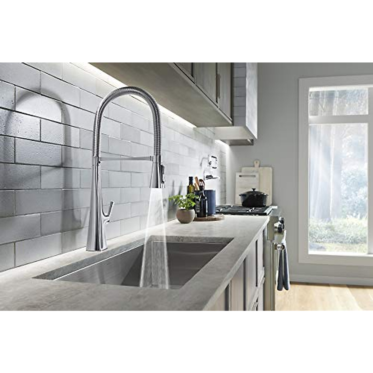 Kohler 22060-CP Graze Tall Commercial, 3 Function Semi-pro Kitchen Sink Faucet with Pull Down Sprayer, Polished Chrome