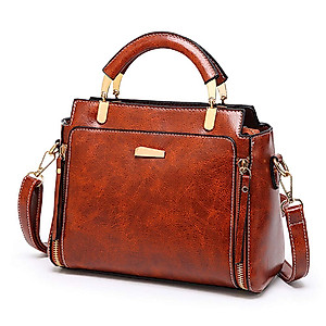 Mn&Sue Vintage SatchelHandbags for Women Shoulder Bag Work Tote Cross Body Messenger Bag (Brown)