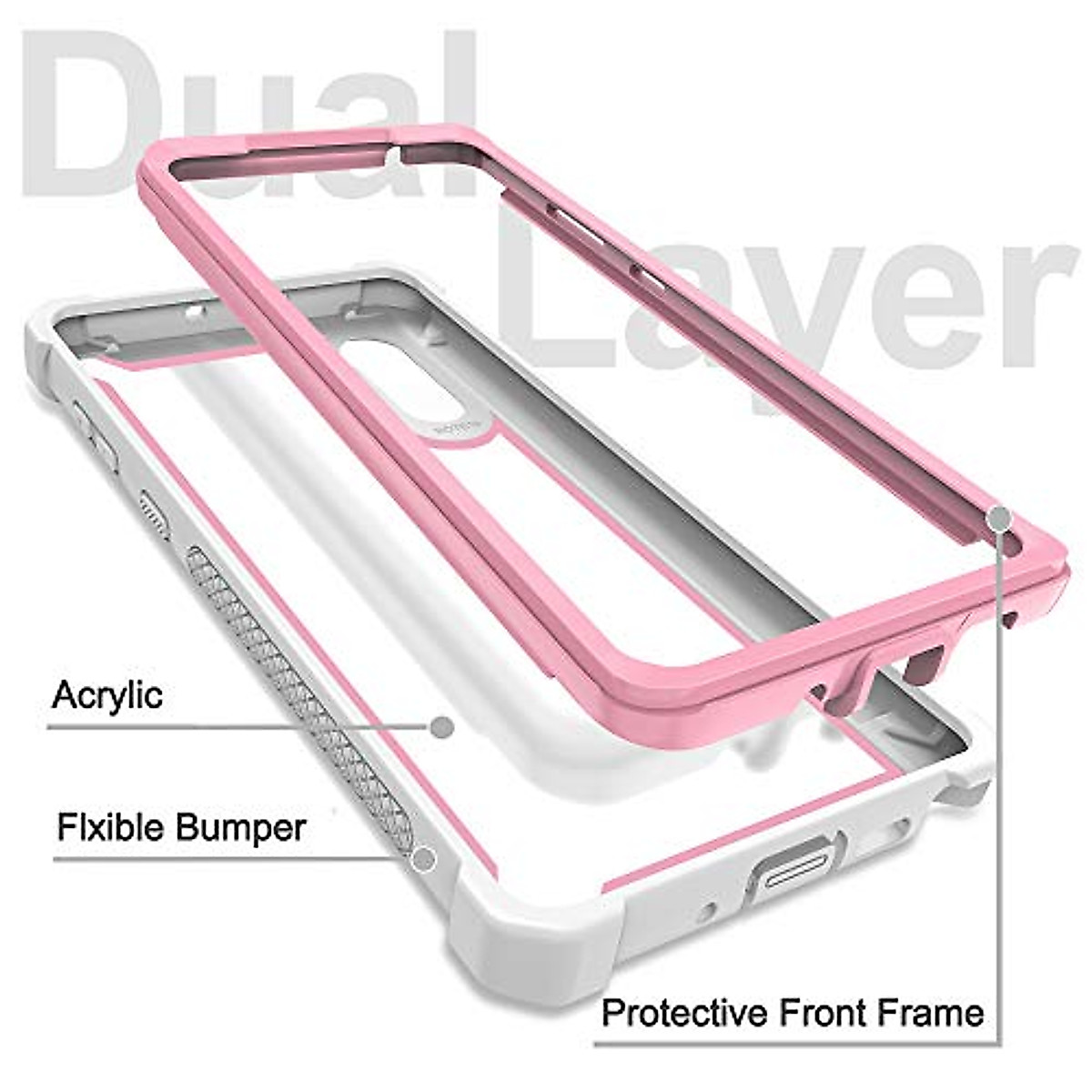 KSELF Case for Samsung Galaxy Note 10 Case with Screen Protector, Full Body Protective Hybrid Dual Layer Shockproof Acrylic Back Case Cover for Galaxy Note 10 5G 6.3 inch (White Pink)