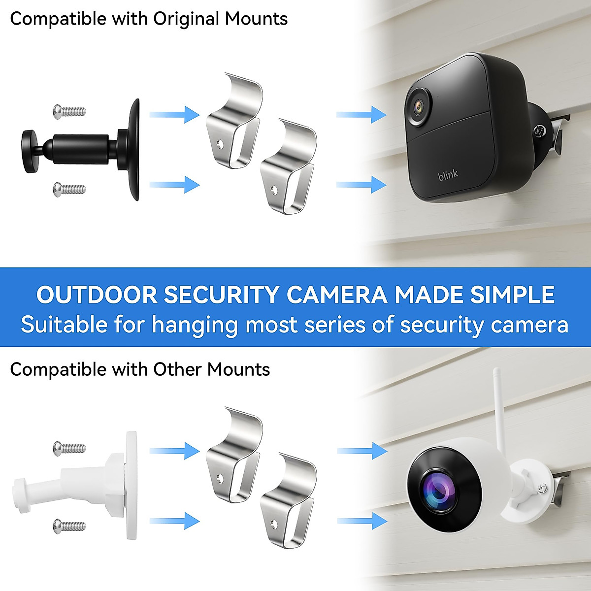 HUXOR 10-Pack Vinyl Siding Screws Hooks for Home Security Camera, Outdoor No-Hole Camera Mount Hanger for Blink, Arlo, Ring, Stainless Steel Siding Clips