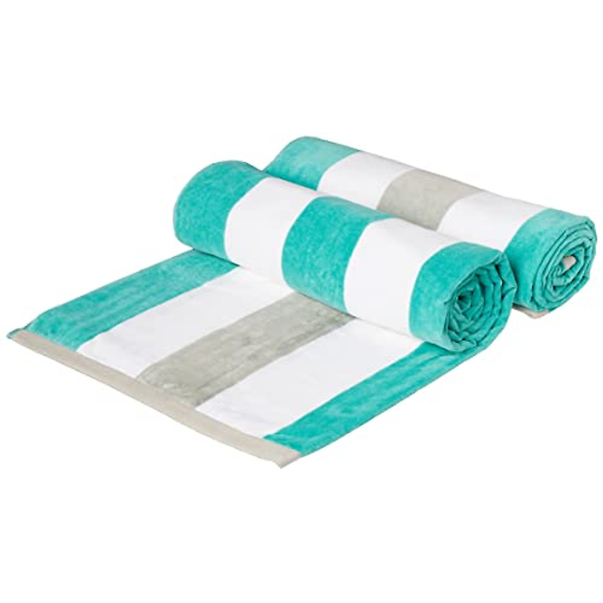 Amazon Basics Oversized Premium Cotton Beach Towel - Pop Stripe - Turquoise/Gray, 36" x 72", 2-Pack