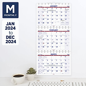AT-A-GLANCE 2024 Wall Calendar, 12" x 26-1/2", Large, Three-Month, Move-A-Page (PMLF112824)