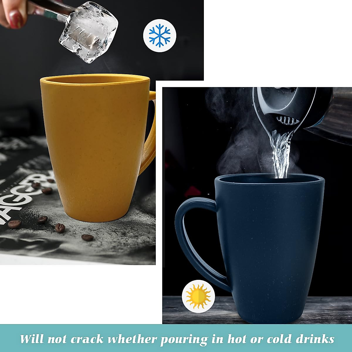 Teivio 12-Piece 13.5oz Lightweight Durable Water Tumblers, Unbreakable Wheat Straw Stackable Drinking Cups For Smoothies,Water, Wine, Beer Etc. Drinks, Dishwasher Safe, Multicolor