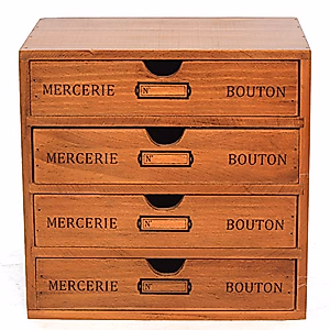 SanBouSi Desk Organizer Wooden Storage Box with 4 Drawers, Storage Cabinet Organizer Traditional Wooden Storage Box Antique Small Craft Jewelry Storage Apothecary Cabinet