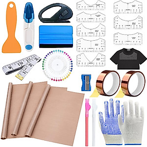 XEUZK Sublimation Shirts Tool Kits with 8 T Shirt rulers, 3Pack Teflon Sheet for Heat Press 12 x 16in, Heat Resistant Gloves with Silicone Bumps, 2 Rolls Heat Resistant Tape, 2Pcs Sublimation Pencil
