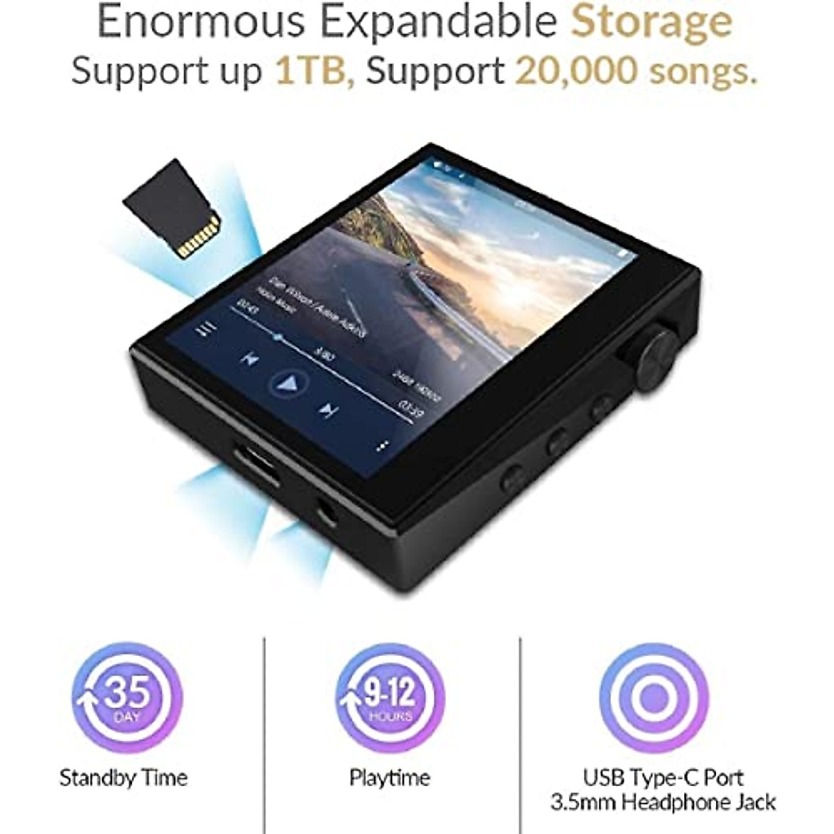 HIDIZS AP80 High Resolution Lossless MP3 Music Player with LDAC/aptX/FLAC/Hi-Res Audio/FM Radio, Hi-Fi Bluetooth Audio Player with Full Touch Screen (Black)