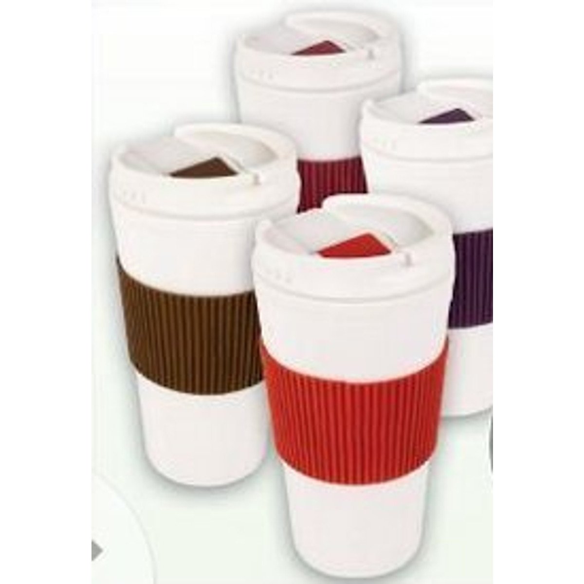Reusable Travel Mug Hot Cold Non Slip Grip Screw Lid Flip Open Cap Prevents Leaks and Spills comes 4 in a Pack assorted colors