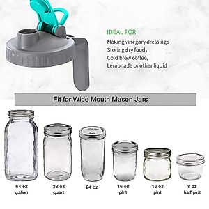 Mason Jar Pour Spout Lid, Wide Mouth Mason Jar with Handle Airtight & Leak-proof Seal Easy Pouring Spout, Mason Jar Flip Cap Lid with Handle, Jar Not Included (86mm)
