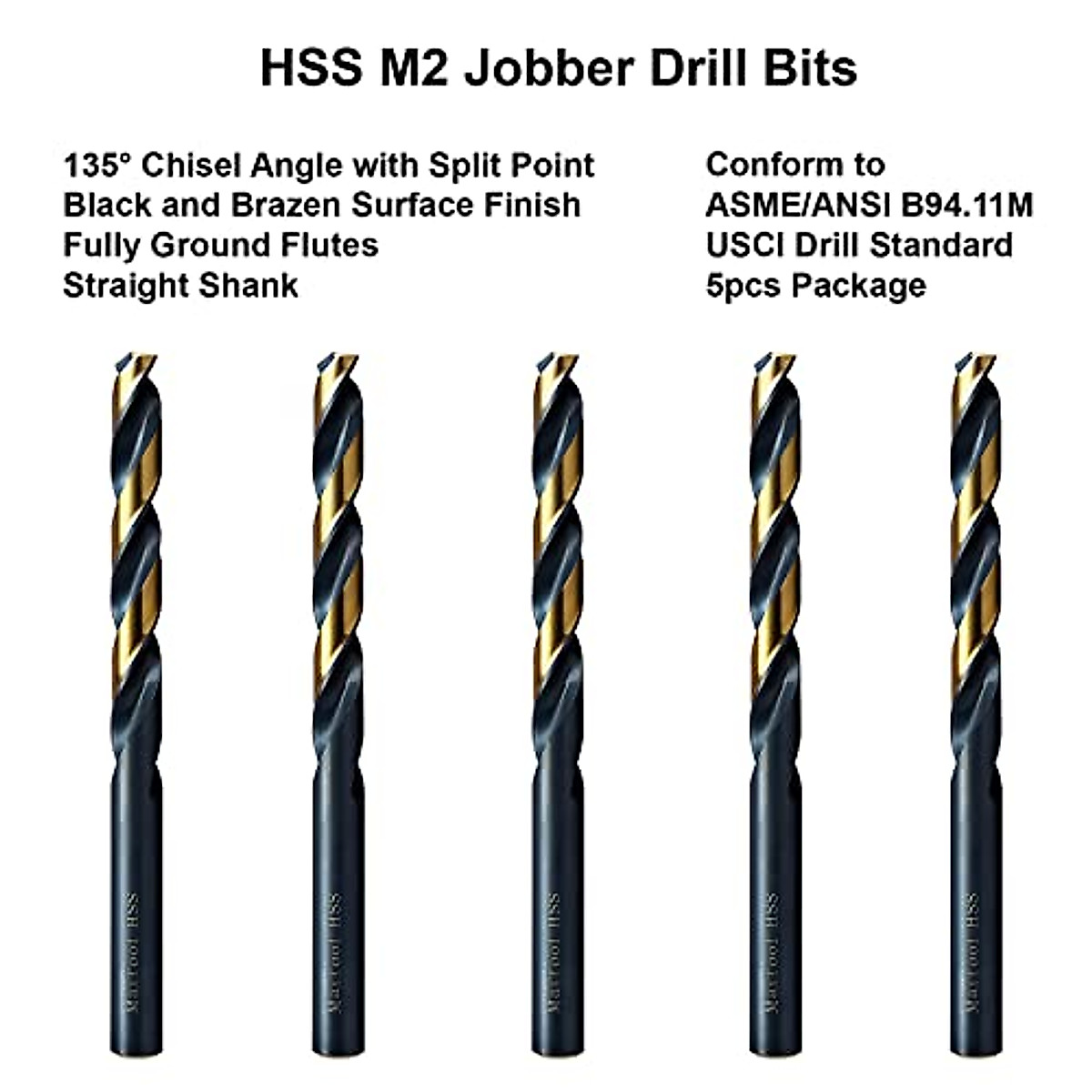 MAXTOOL No.6 5pcs Identical Jobber Length Drills Dia 0.204" HSS M2 Twist Drill Bits Wire Gauge Gage Numbered Straight Shank Drills; JBN02H10R06P5