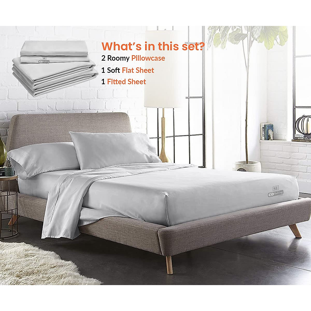 SGI 500 TC 100% Egyptian Cotton Bed Sheets, Luxurious Soft for Premium Hotel Quality 4Pc Sheet Set - 1 Fitted Sheet, 1 Flat Sheet & 2 Pillowcase 15" inch Deep Pocket (King, Light Grey Solid)