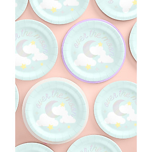 xo, Fetti Over the Moon Paper Plates - 25 pcs | Blue Baby Shower Decoration, Gender Reveal Party Tablescape, Mom to Be Dinner Setting, Birthday Decor