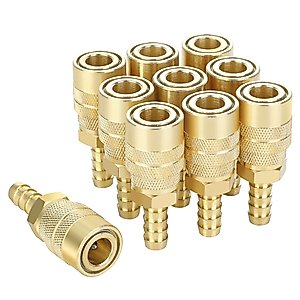 JOROY Air Coupler with 3/8 Hose Barb, Industrial M-Type, 1/4 Inch Body Size, Brass Material, 10 Pieces Air Compressor Hose Fittings