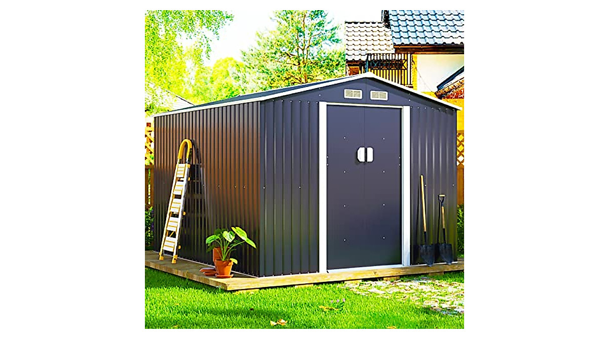 Outdoor Steel Storage Shed 9.1' x 10.5' Durable & Lockable Garden Shed