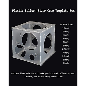 Magipipe 11 Holes Plastic Balloon Sizer Box Cube, Balloon Size Measurement with 200Pcs Balloon Glue Point for Balloon Decorations, Balloon Arches and Balloon Columns