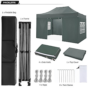 Tooluck Canopy 10x15 Pop up Canopy Commercial Heavy Duty Canopy Tent with 4 sidewalls Easy Up Wedding Party Tent Outdoor Gazebos Canopy, All Season, Windproof & Waterproof, Gray(Frame Thickened)
