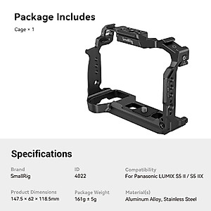 SmallRig G9 II S5 II S5 IIX Camera Cage for Panasonic LUMIX G9 II / S5 II / S5 IIX with Built-in 2 Cold Shoes & 2 NATO Rails, Quick Release Plate for Arca - 4022