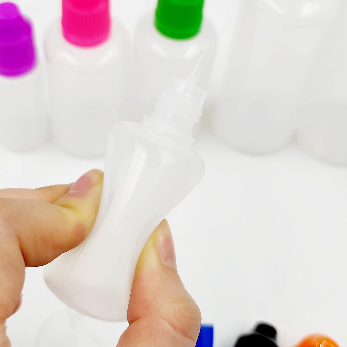 NANSHINE 100MLx10 LDPE Plastic Dropper Bottles Empty Squeeze Liquid Eye Dripper Containers with Child Resistant Cap (Bottles + Mixing Color Caps + Tips+label)