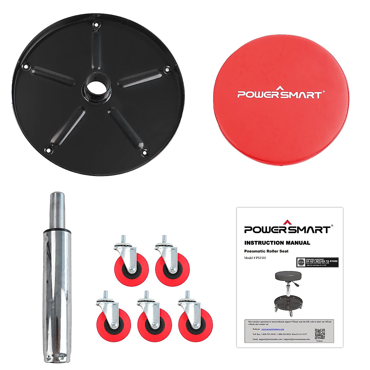 PowerSmart Rolling Mechanics Seat, 300 LBS Capacity Heavy-Duty Pneumatic Adjustable Garage Stool with Tool Tray Storage