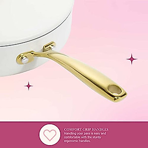 Paris Hilton Iconic Nonstick Pots and Pans Set, Multi-layer Nonstick Coating, Matching Lids With Gold Handles, Made without PFOA, Dishwasher Safe Cookware Set, 10-Piece, Cream