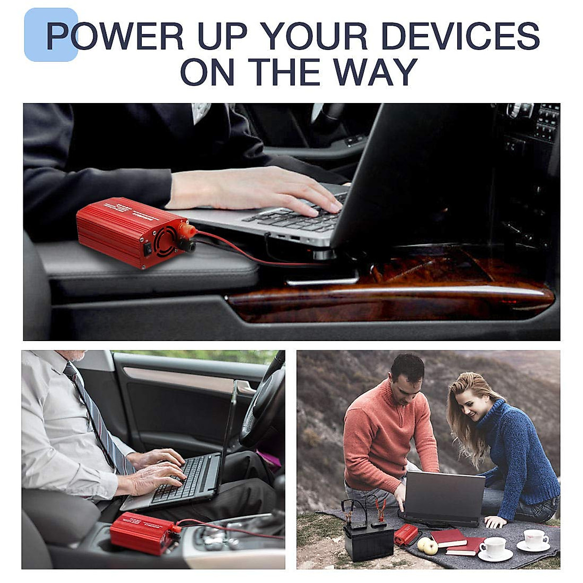 300W Car AC Power Inverter DC 12V to 110V for Vehicles Converter 3.1A Dual USB Fast Charging Ports Car Charger Adapter,Red