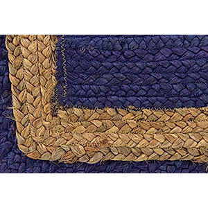 Unique Loom Braided Jute Collection Classic Quality Made Natural Hand Woven with Solid Color Detail, Area Rug, Rectangular 2' 0" x 3' 0", Navy Blue/Tan