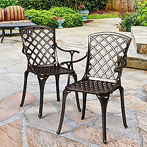 Giantex Patio Chairs Set of 2, Outdoor Dining Chairs Cast Aluminum, Durable Solid Legs, Bistro Chair w/Hollow Seat Back, Antique Armchairs for Lawn Porch Garden Backyard Poolside Deck