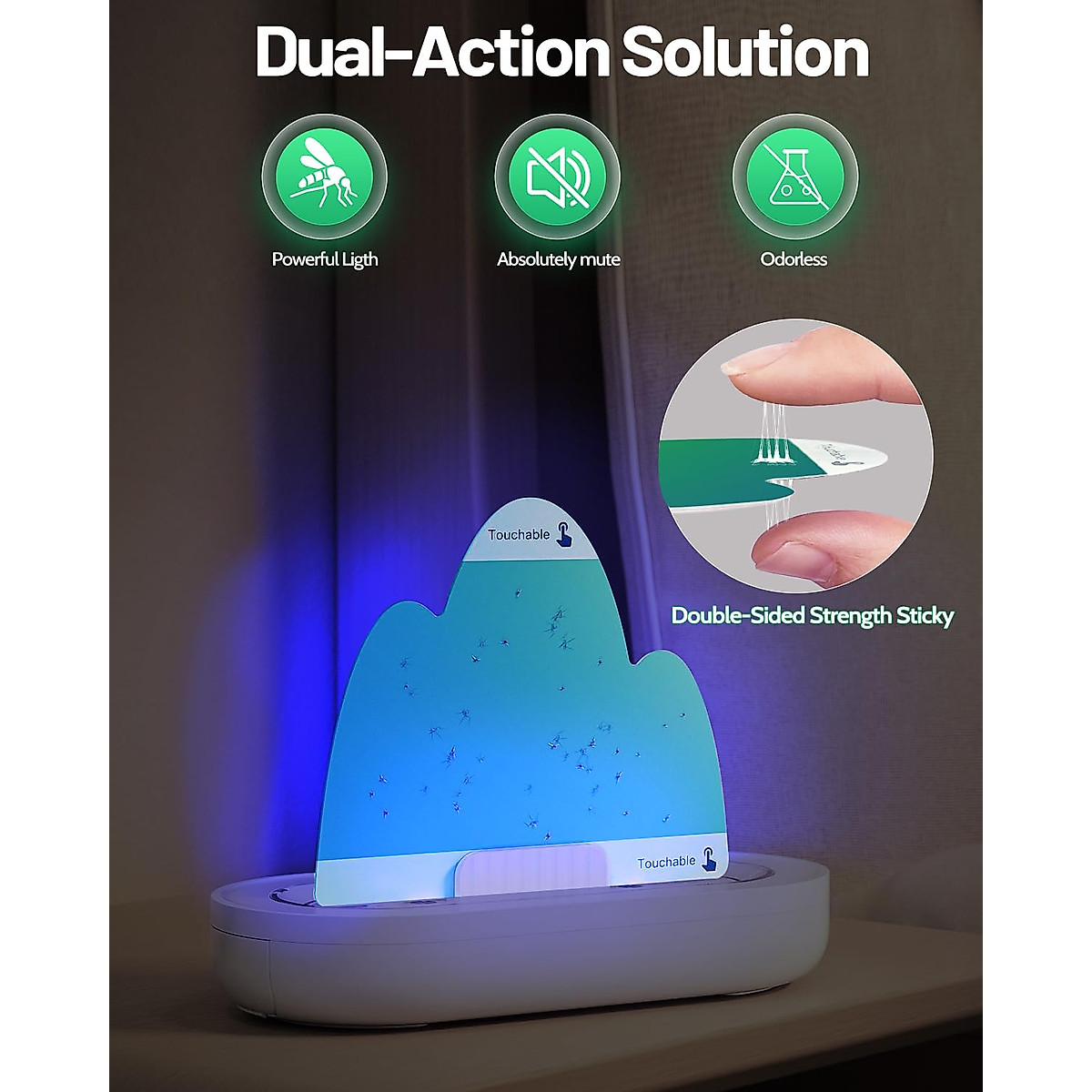 Fruit Fly Traps for Indoor Outdoor, Double-Sided Fly Trap Indoor, Rechargeable Flying Insect Traps with Blue Bug Light, Fruit Fly Traps for Camping, Patio, Garden, Kitchen (1 pcs)