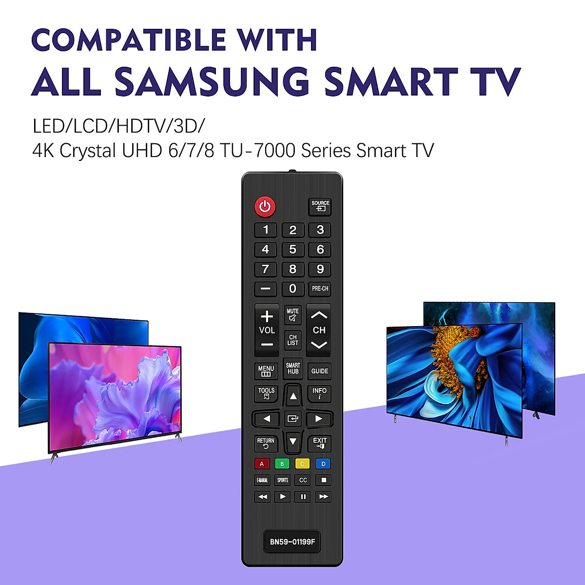 JNGKE Universal Remote Control for Only All Samsung TV, Samsung Remote for Samsung Smart TV LED LCD QLED 4K 3D Series, for All Samsung TV Remote Model Black
