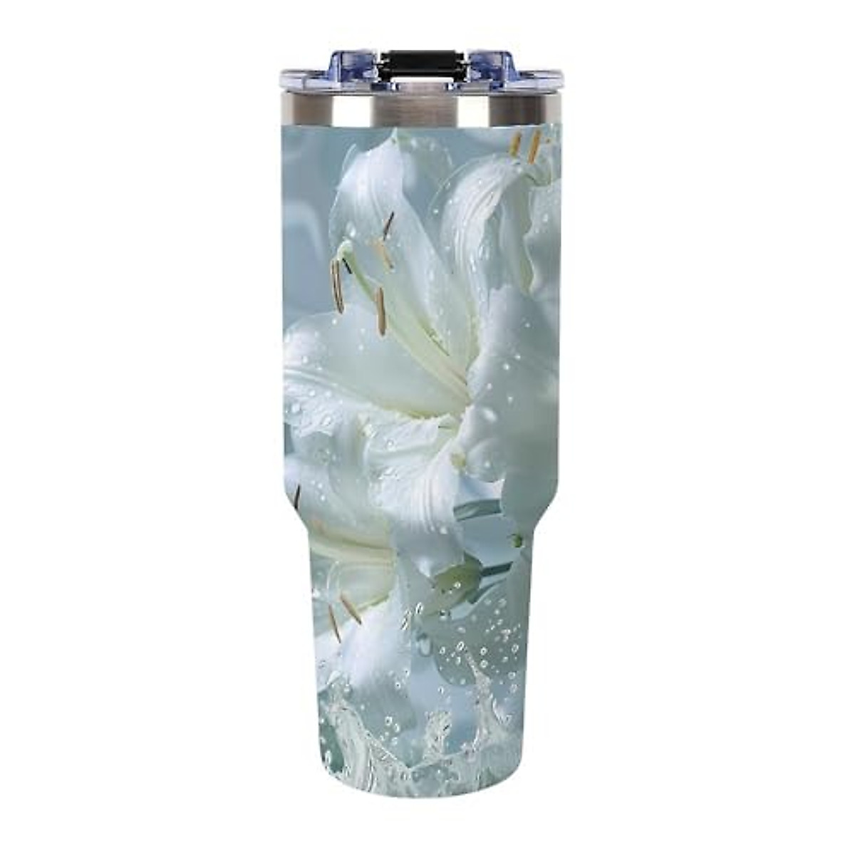 Lily Flower Insulated Tumbler with Lid And Straw Stainless Steel Travel Coffee Mug 40oz Violet-style