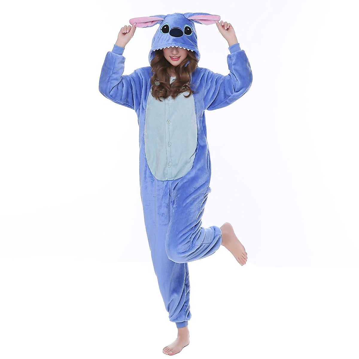 Canday Stitch Jumpsuits Cartoon Unisex Pajamas Onesies Adult Soft Cosplay Halloween Sleepwear Teens Costume (Blue, Medium)