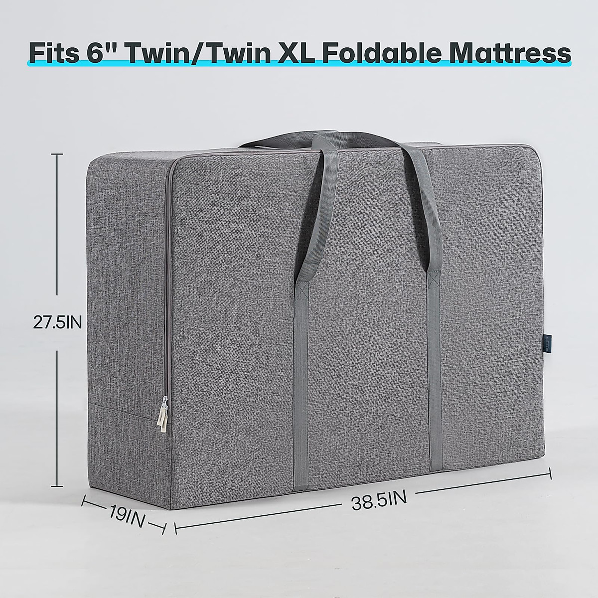 GOHOME Folding Mattress Storage Bag - Trifold Memory Foam Mattress Carry Case, Portable Mattress Sofa Bed Carrying Box for 6" Twin & Twin XL Foldable Floor Mattress, 38.5"x27.5"x19"