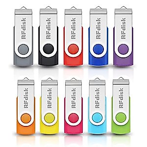 RFdisk Flash Drive 32GB Thumb Drive 10 Pack USB Flash Drive 32G Swivel Drive USB Drive Bulk Memory Stick Swivel Pen Drive Thumb Drives Portable Jump Drive Zip Drives for Data Storage Colorful