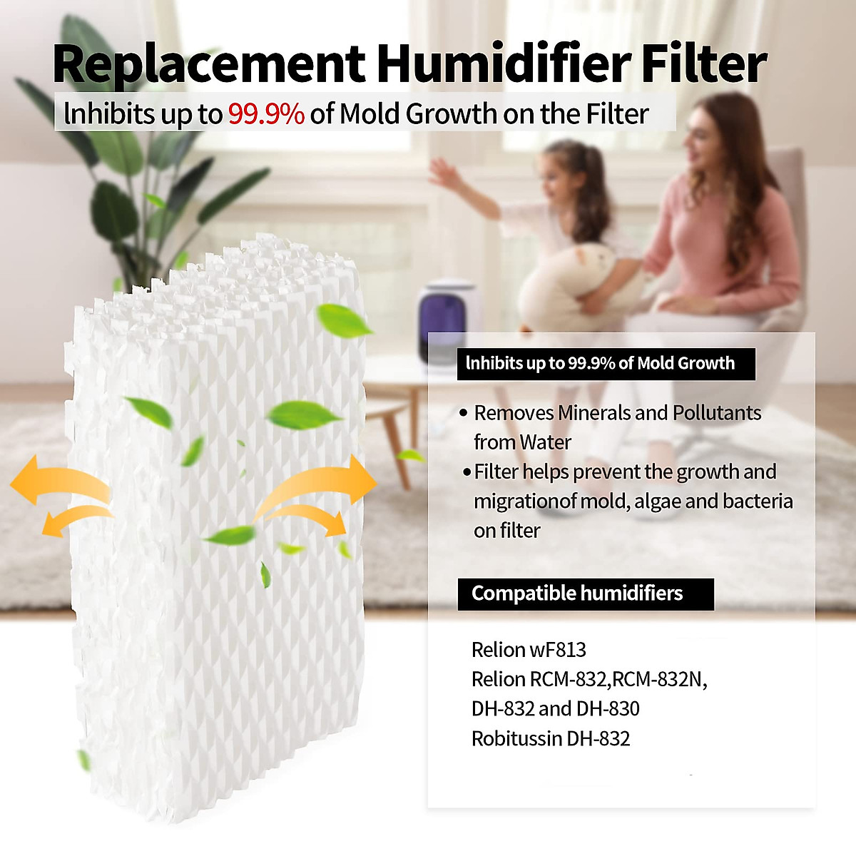 KingBra 4Pcs Humidifier Wicking Filters Replacement Filter Compatible with Relion WF813 ReliOn RCM-832