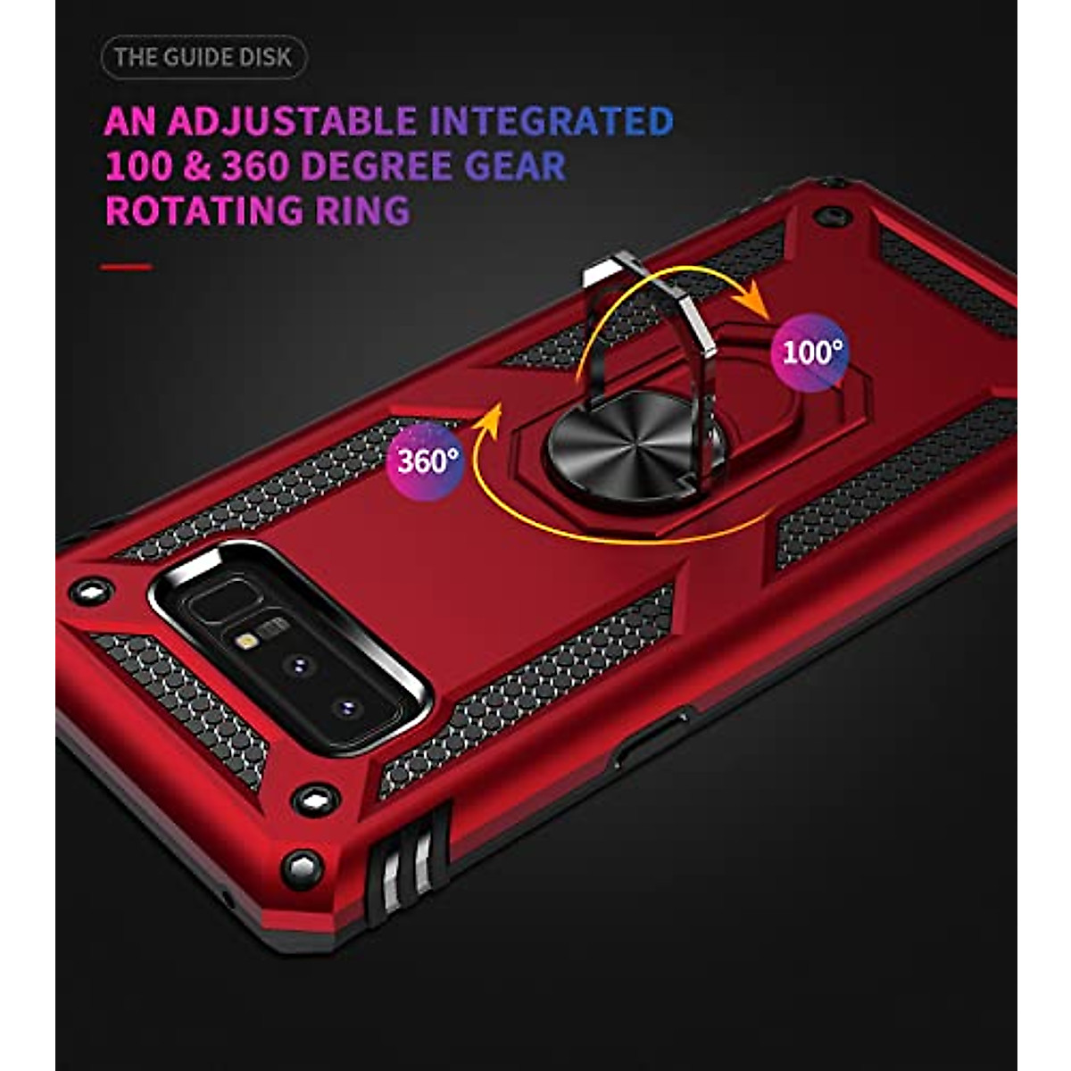 Military Grade Drop Impact for Samsung Galaxy Note 8 Case 360 Metal Rotating Ring Kickstand Holder Built-in Magnetic Car Mount Armor Shockproof Cover for Galaxy Note 8 Protection Case (Blue)