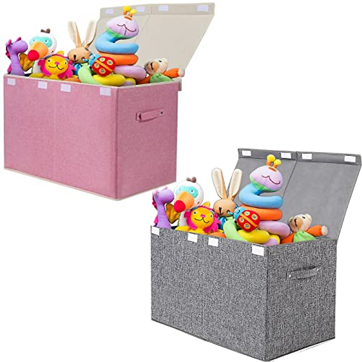 popoly Large Toy Box Chest with Lid, Collapsible Sturdy Toy Storage Organizer Boxes Bins Baskets for Kids, Boys, Girls, Nursery, Playroom, 25"x13" x16" (Linen Gray)