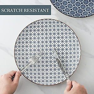 YELLOYA Japanese Large Dinner Plates Set 10.6 Inch-Salad Serving Dishes Set of 6-Blue and White Plates,Dishwasher & Microwave Safe, Assorted Pattern Plates