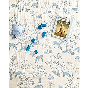 Clover & Sage Organic Muslin Baby Toddler Blanket - 100% Hypoallergenic Cotton Bed Blankets - Blue Forest