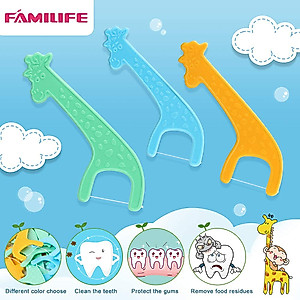 FAMILIFE Kid's Dental Floss Picks, Unflavored Tooth Pick Flossers Children with Portable Travel Cases Refills Pack, 204 Pcs
