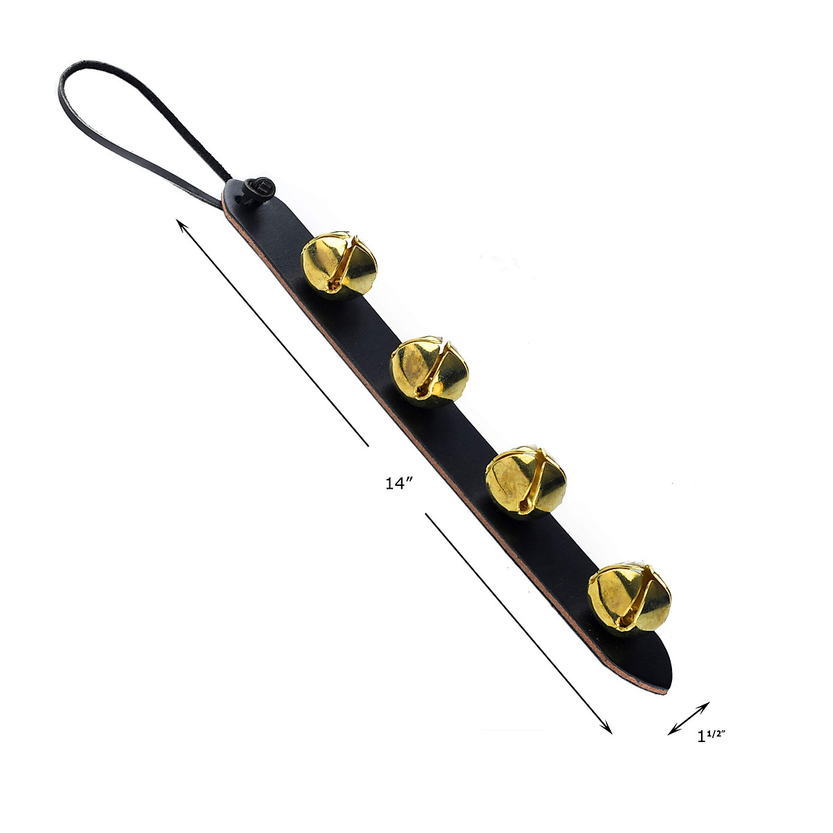 Amish Crafted Leather Strap Arctic Sleigh Bell Door Hanger Hanging Jingle Bells (Black Leather, 14 Inches)