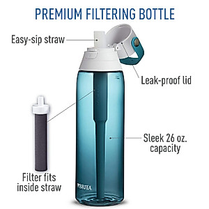 Brita Insulated Filtered Water Bottle with Straw, Reusable, BPA Free Plastic, Night Sky, 26 Ounce & Insulated Filtered Water Bottle with Straw, Reusable, BPA Free Plastic, Sea Glass, 26 Ounce