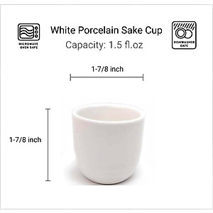 JapanBargain 2724, Sake Cups Set Japanese Porcelain Wine Saki Cup Small Tea Cup Microwave and Dishwasher Safe, White Color, 12 Cups
